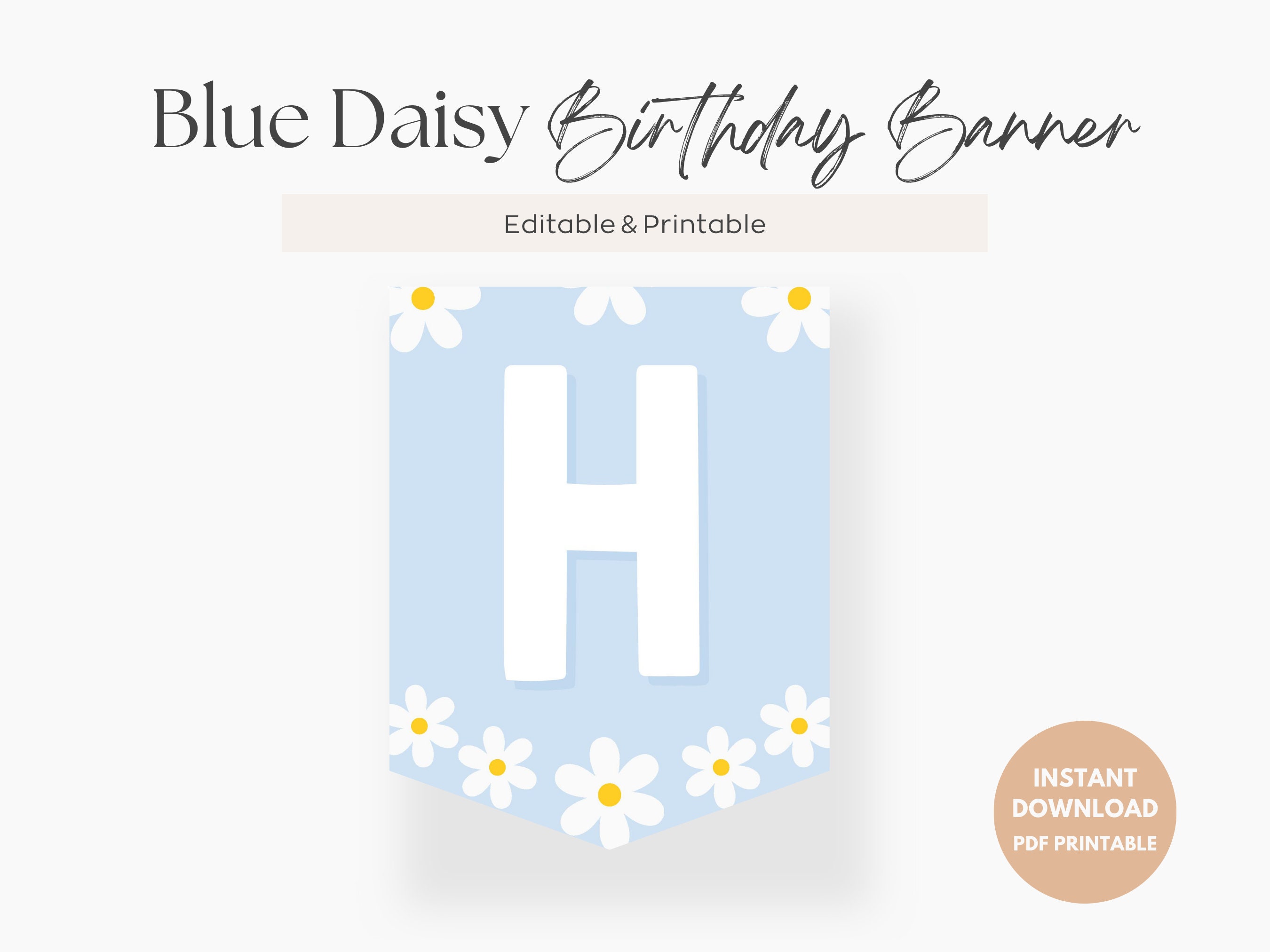 Editable Daisy Birthday Banner, Printable Bunting, Instant Download ...
