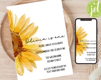 EDITABLE Sunflower Party Invitation Instant Download Image Printable E ...