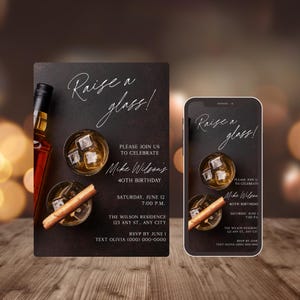 Editable Whiskey & Cigars Birthday Invitation Template; Printable ...
