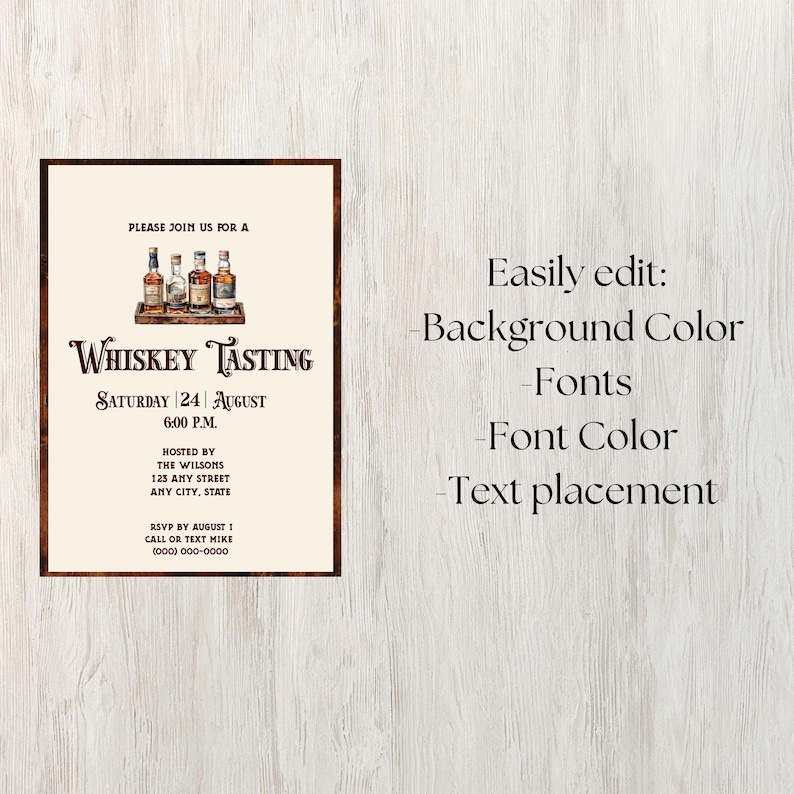 Editable Rustic Style Whiskey Tasting Party Invitation - Instant ...
