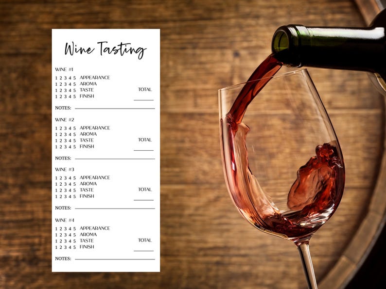 Printable Wine Tasting Score Card, Instant Digital Download, Party ...