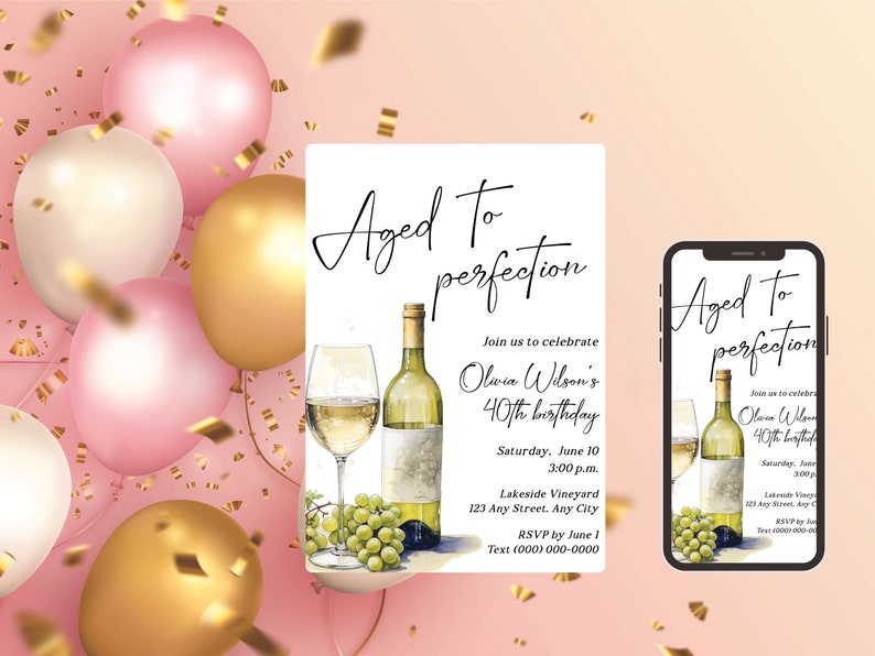 Editable Wine Birthday Invitation Template Printable Invitation Aged