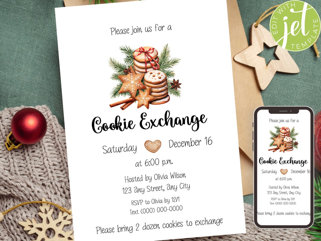 Editable Cookie Exchange Digital Invitation Template, Cookie Swap ...