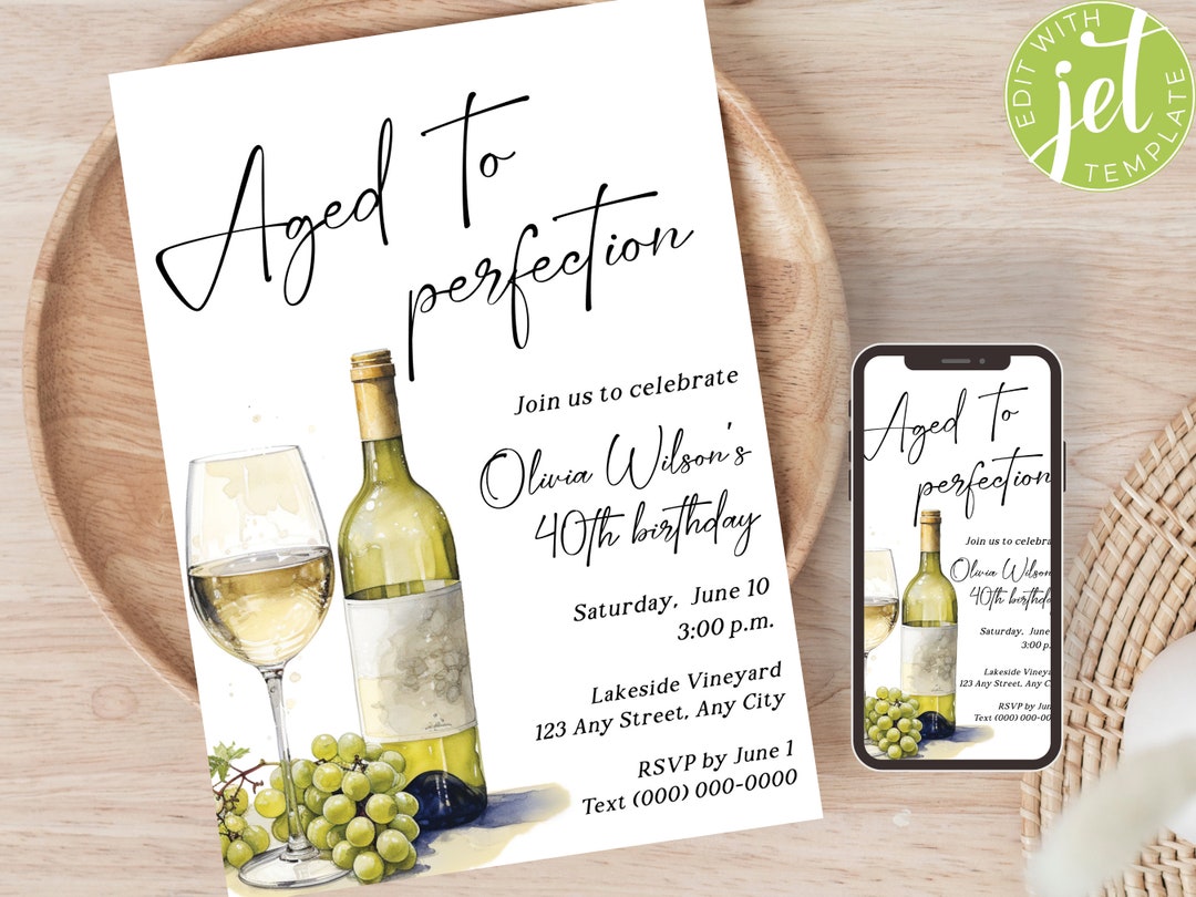 Editable Wine Birthday Invitation Template Printable Invitation Aged