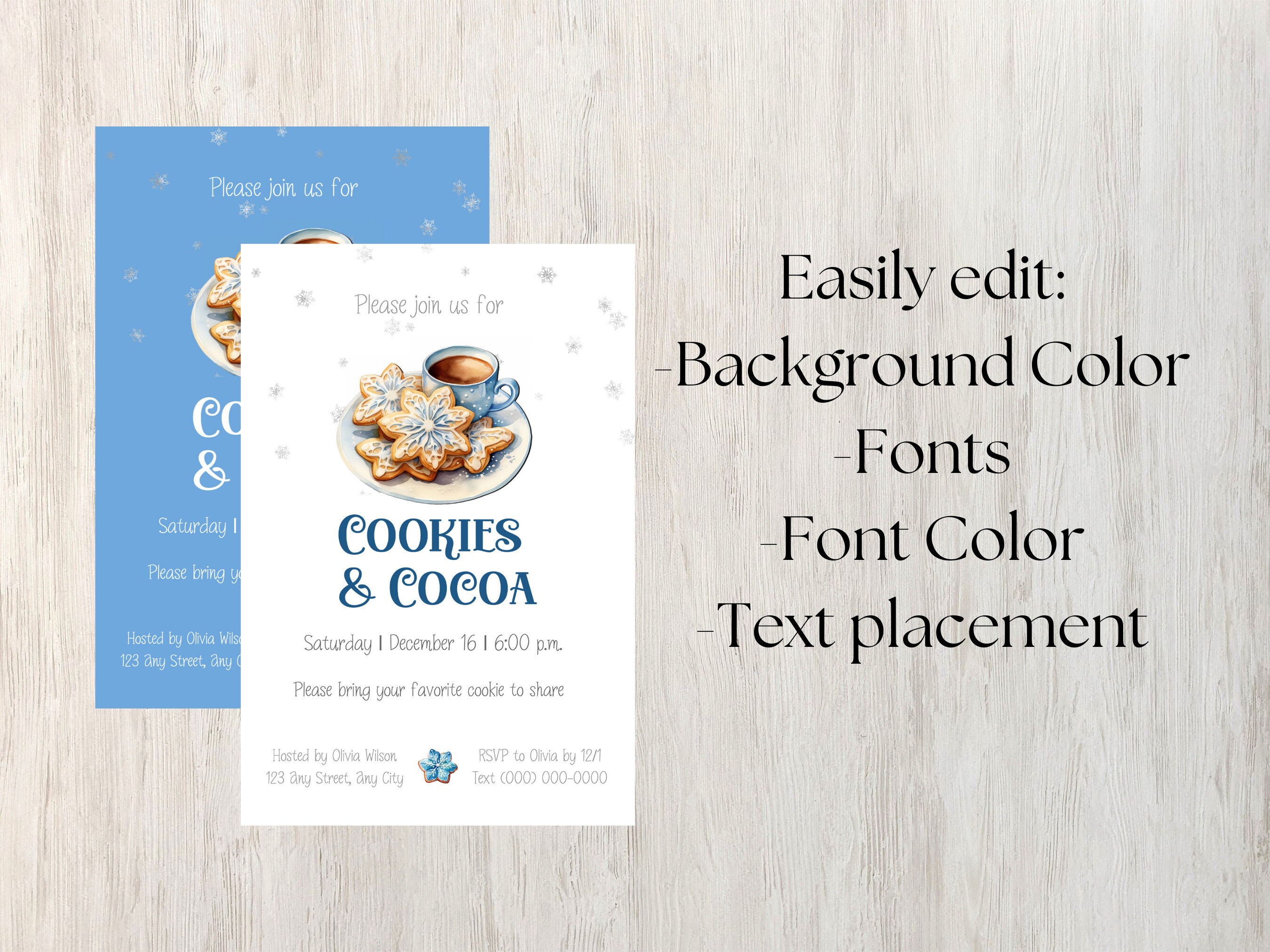 Editable Cookies & Cocoa Digital Invitation Template, Cookie Swap ...