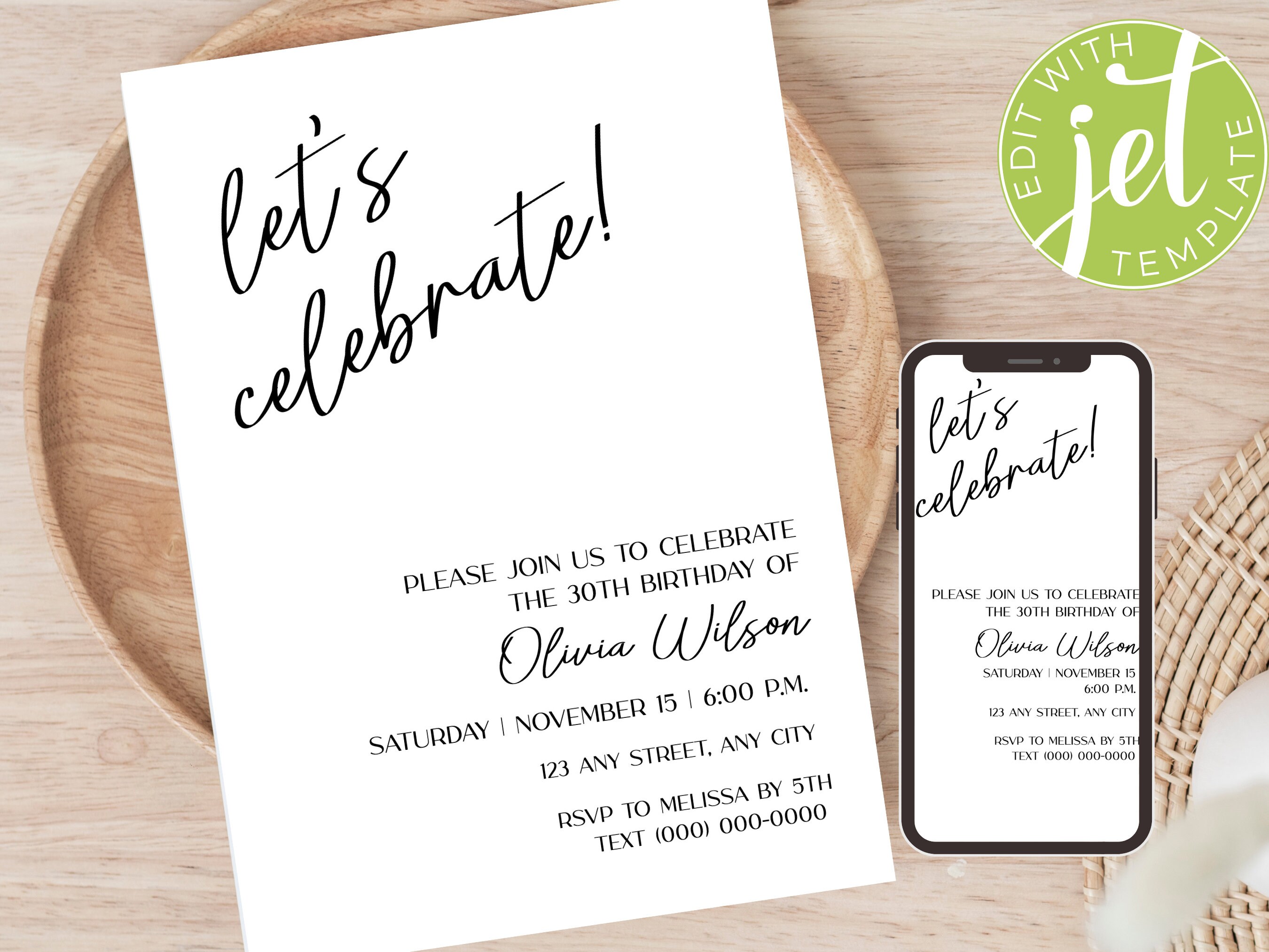 Editable Minimalist Birthday Invitation Template Modern - Etsy