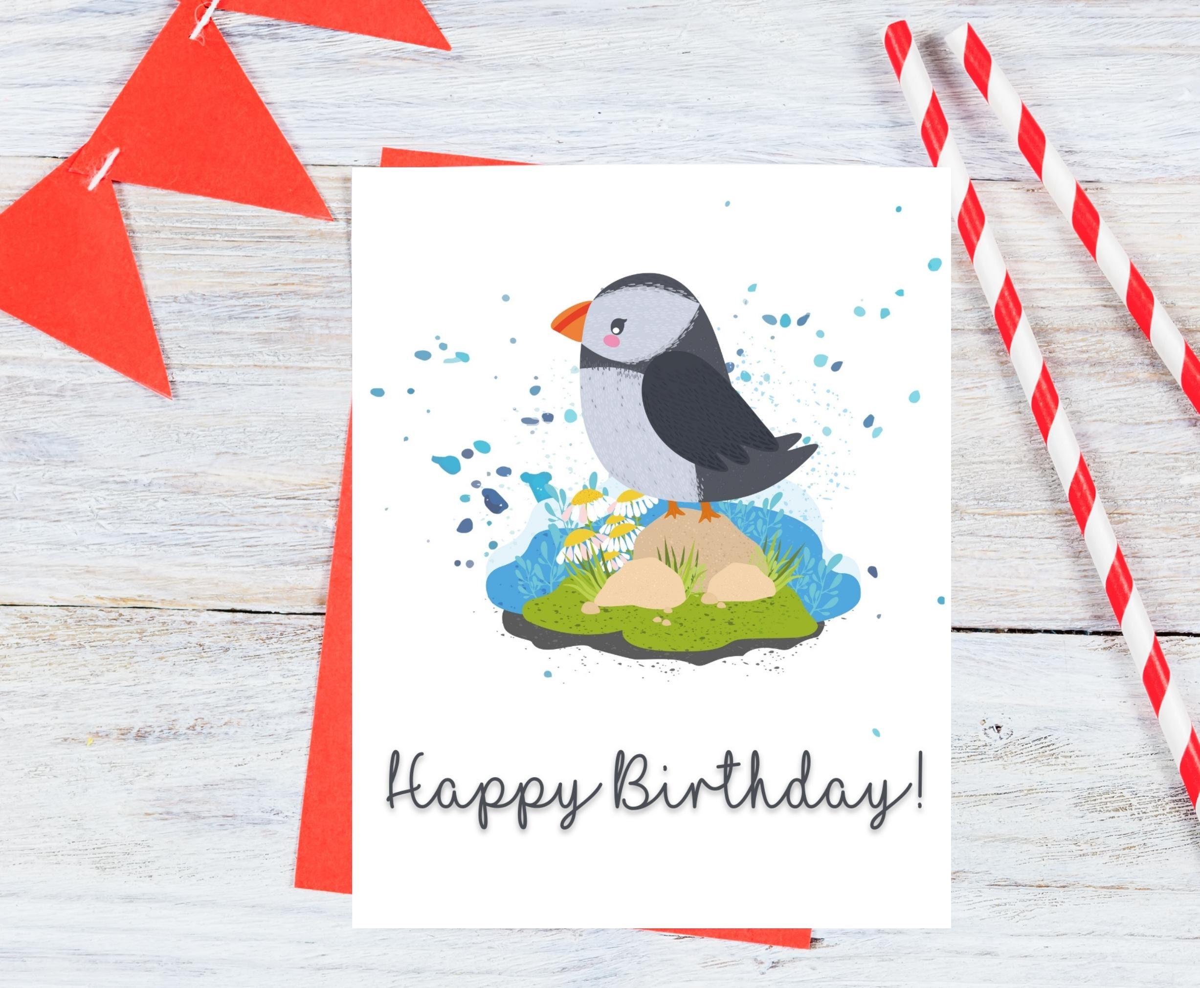 Puffin Birthday Card: Printable Children's Card With Envelope (digital ...