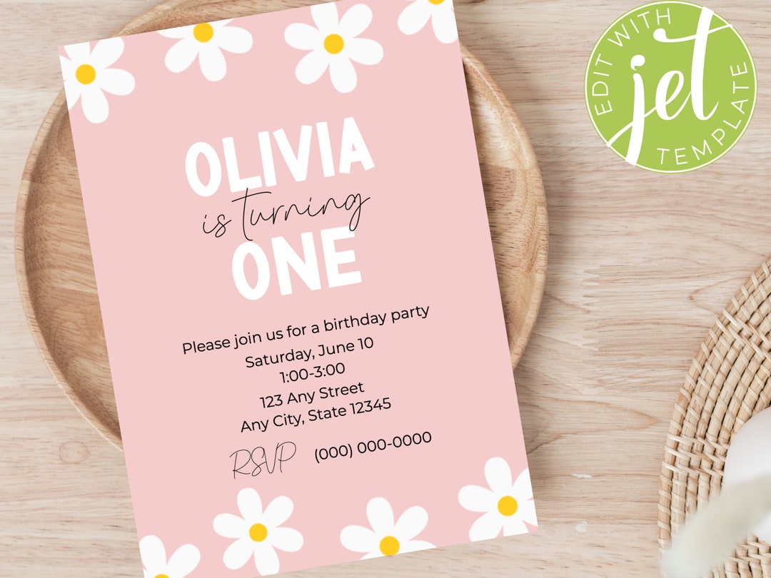 Editable Pink Daisy Birthday Invitation Template Digital - Etsy