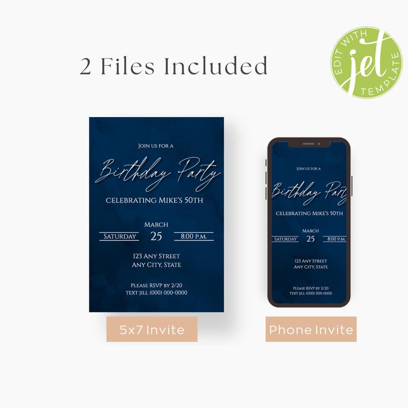 Editable Blue Birthday Invitation Template, Instant Download - Etsy