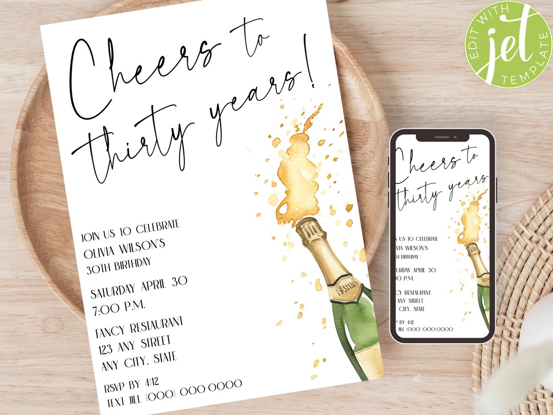 Editable Champagne Birthday Invitation Template, Printable Invitation ...