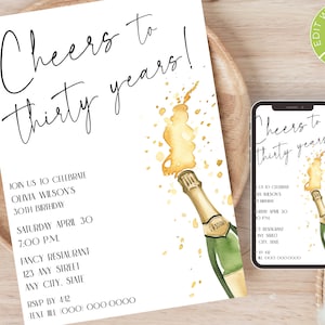 Editable Champagne Birthday Invitation Template, Printable Invitation ...