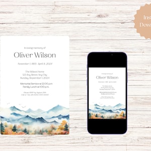 Celebration of Life Editable Invitation Template, Memorial, Mountains ...