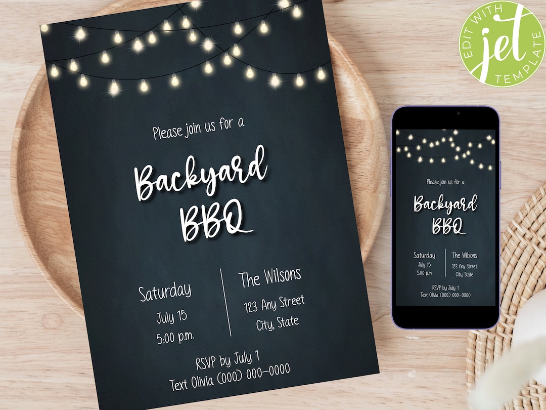 Backyard BBQ Invitation Template, Editable, Summer Party, Instant ...