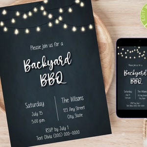 Backyard BBQ Invitation Template, Editable, Summer Party, Instant ...