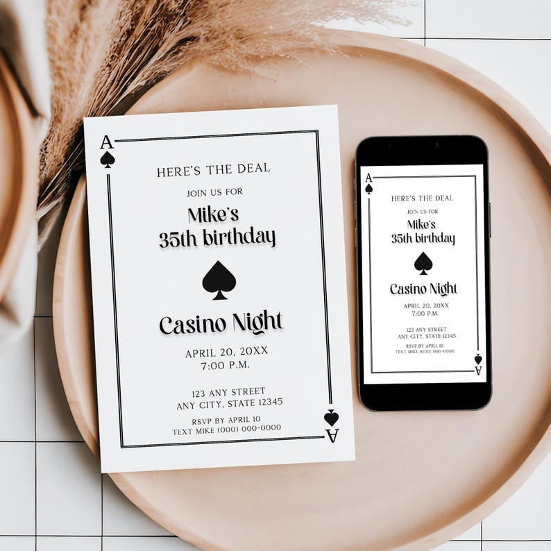 Editable Playing Card Invitation Template, Casino Poker Night, Birthday ...
