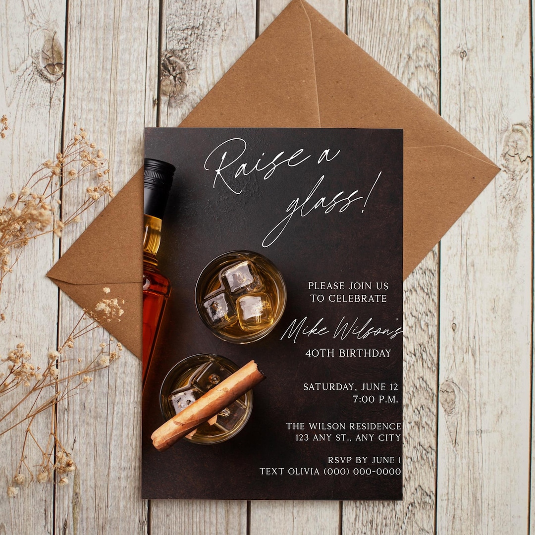 Editable Whiskey & Cigars Birthday Invitation Template; Printable ...