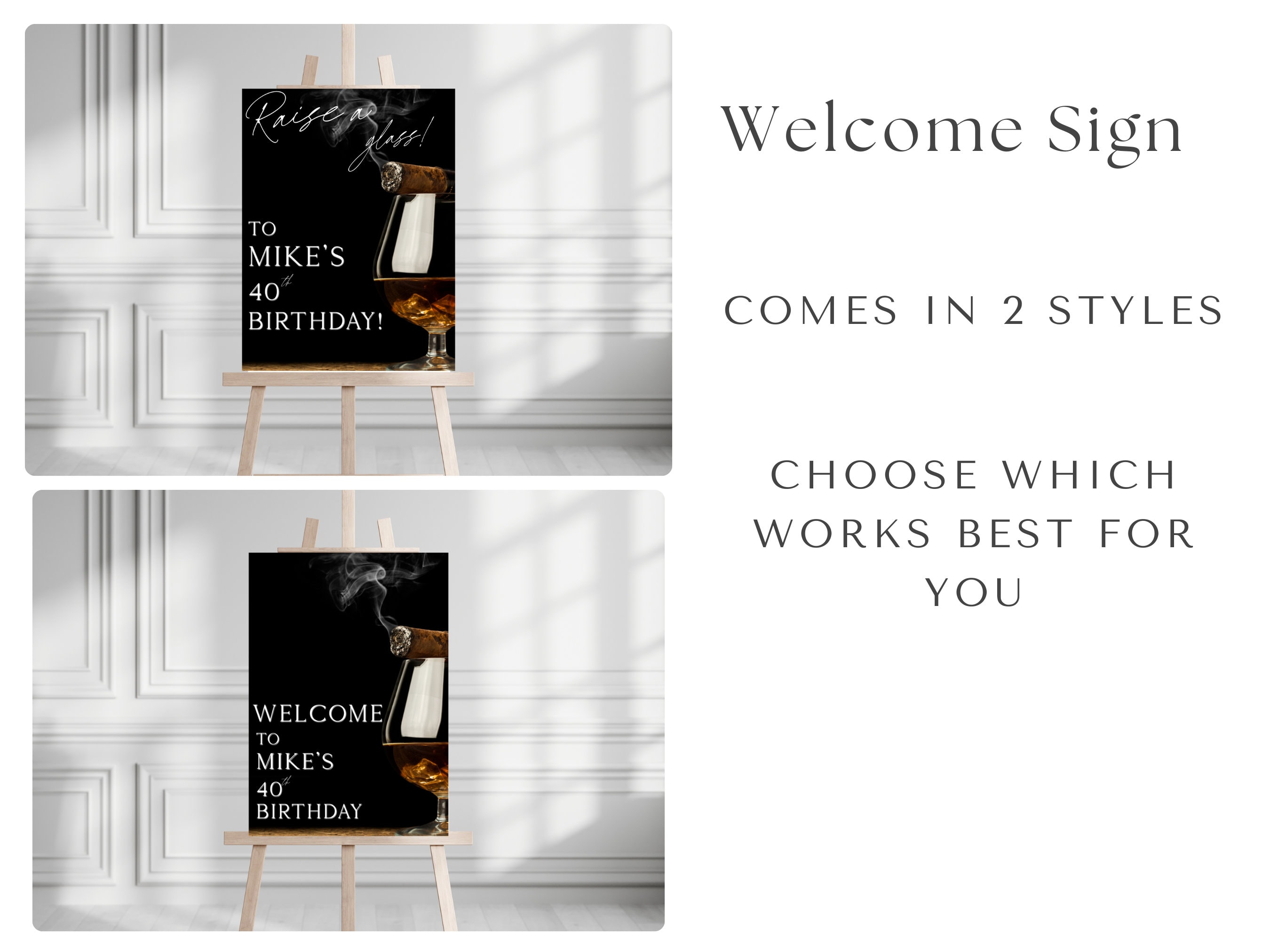 Editable Welcome Sign, Whiskey & Cigars, Birthday, Retirement, Bachelor ...