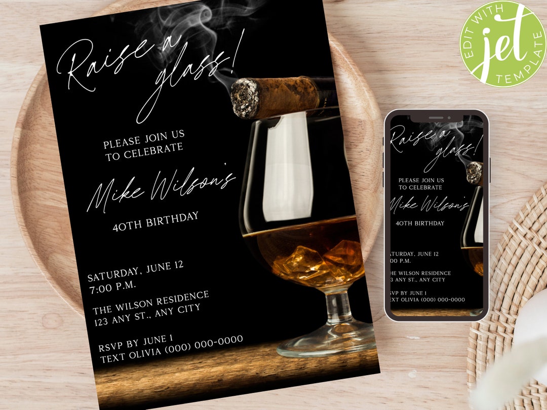 Whiskey & Cigar Party Bundle, Invitation, Welcome Sign, Custom Drink ...
