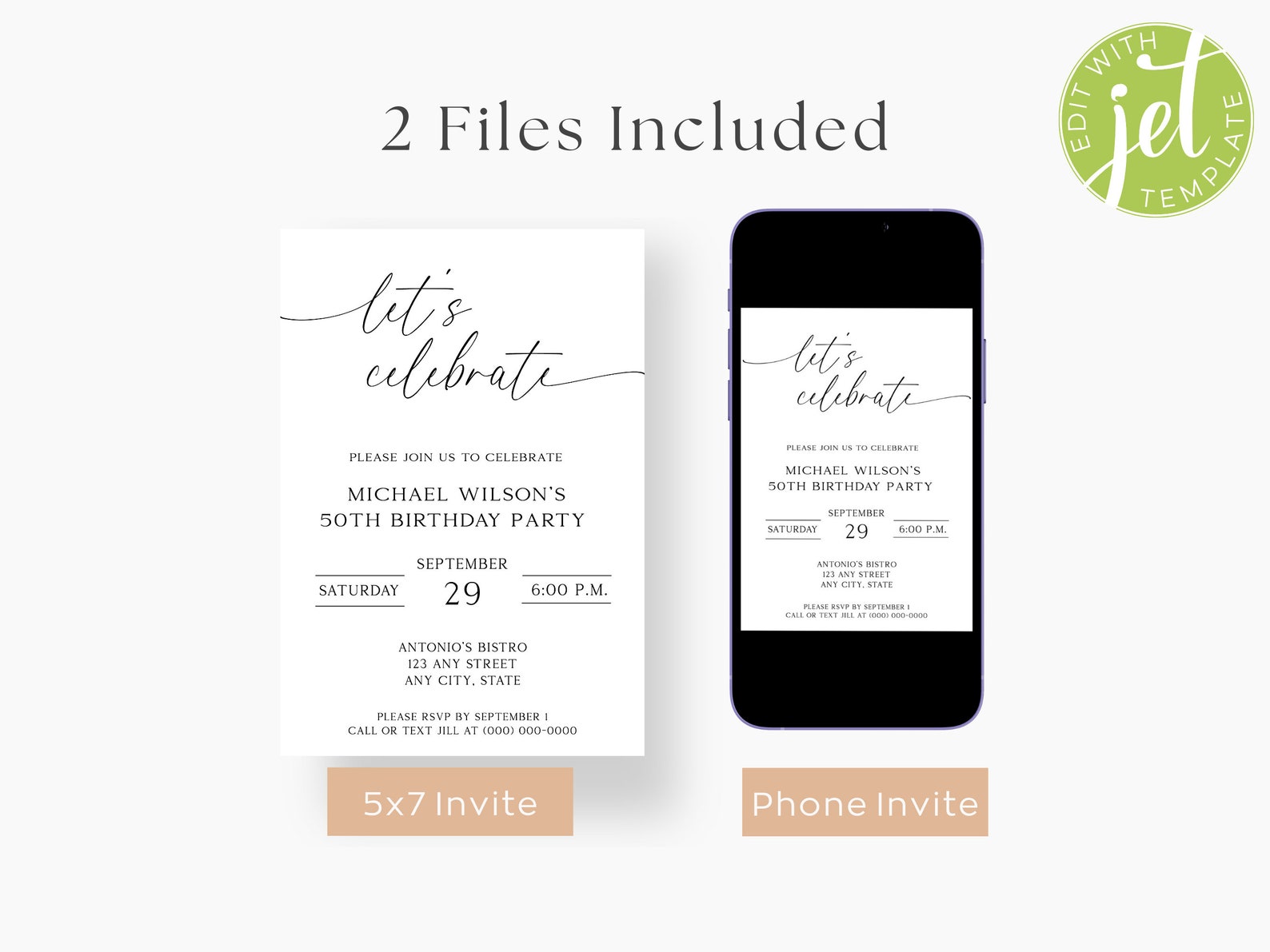 Editable Minimalist Invitation Template, Black and White, Simple Party ...
