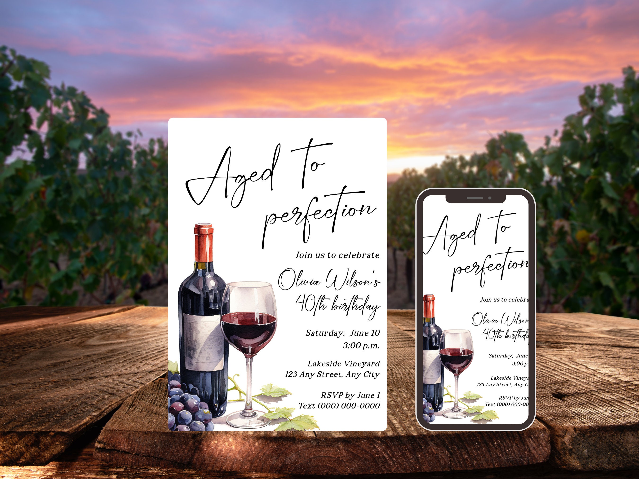 Editable Wine Birthday Invitation Template Printable Invitation Aged