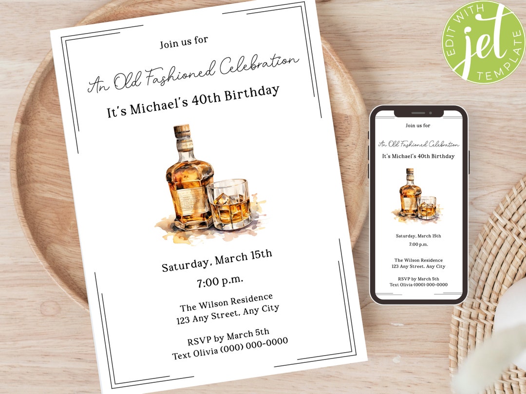 Whiskey Birthday Invitation Template: Aged to Perfection (digital ...