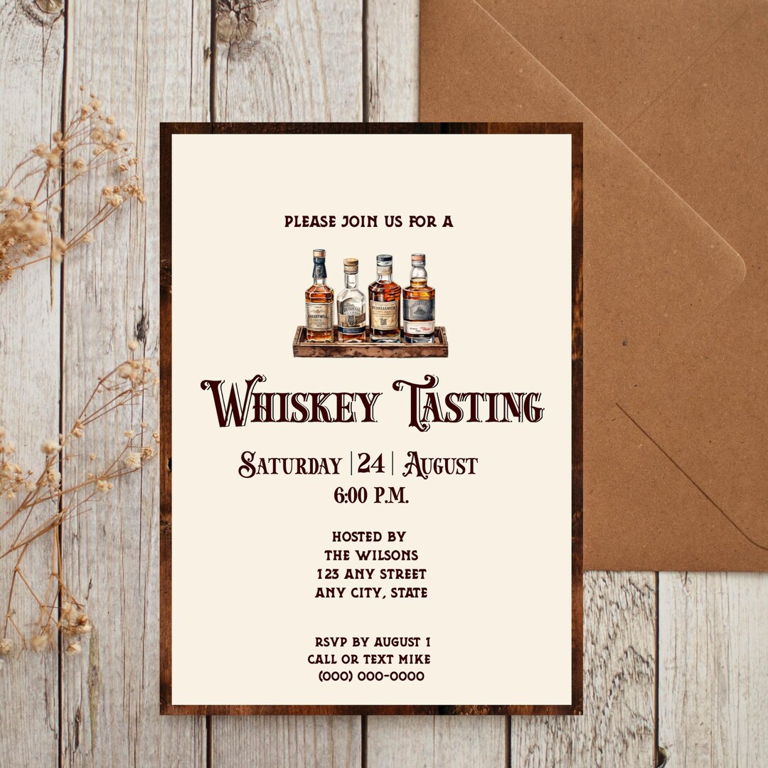 Editable Rustic Style Whiskey Tasting Party Invitation - Instant ...