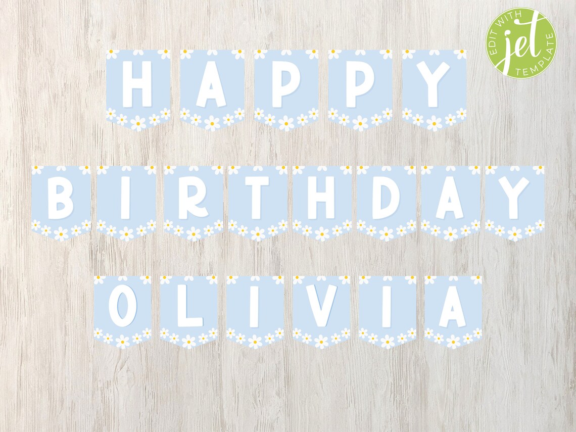 Editable Daisy Birthday Banner, Printable Bunting, Instant Download ...