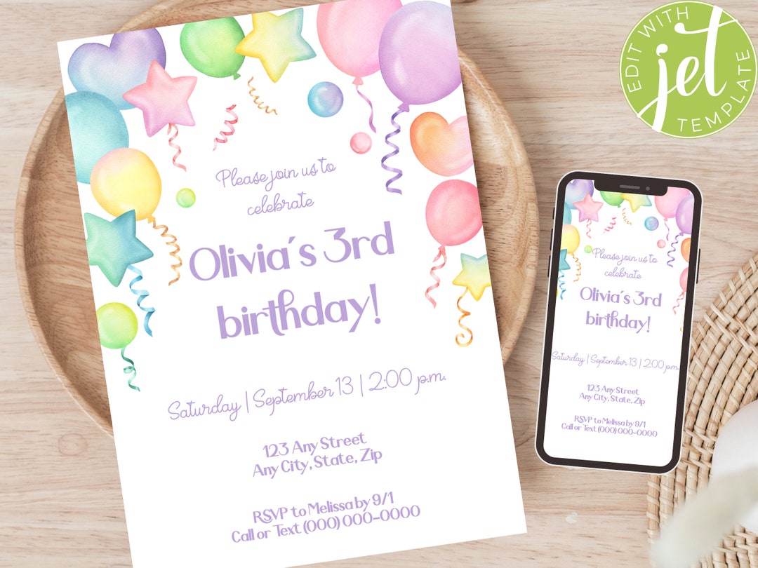 Editable Birthday Party Invitation Template, Digital Invitation ...