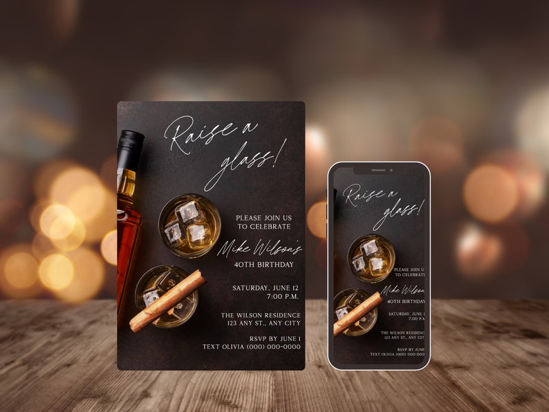 Editable Whiskey & Cigars Birthday Invitation Template Printable ...