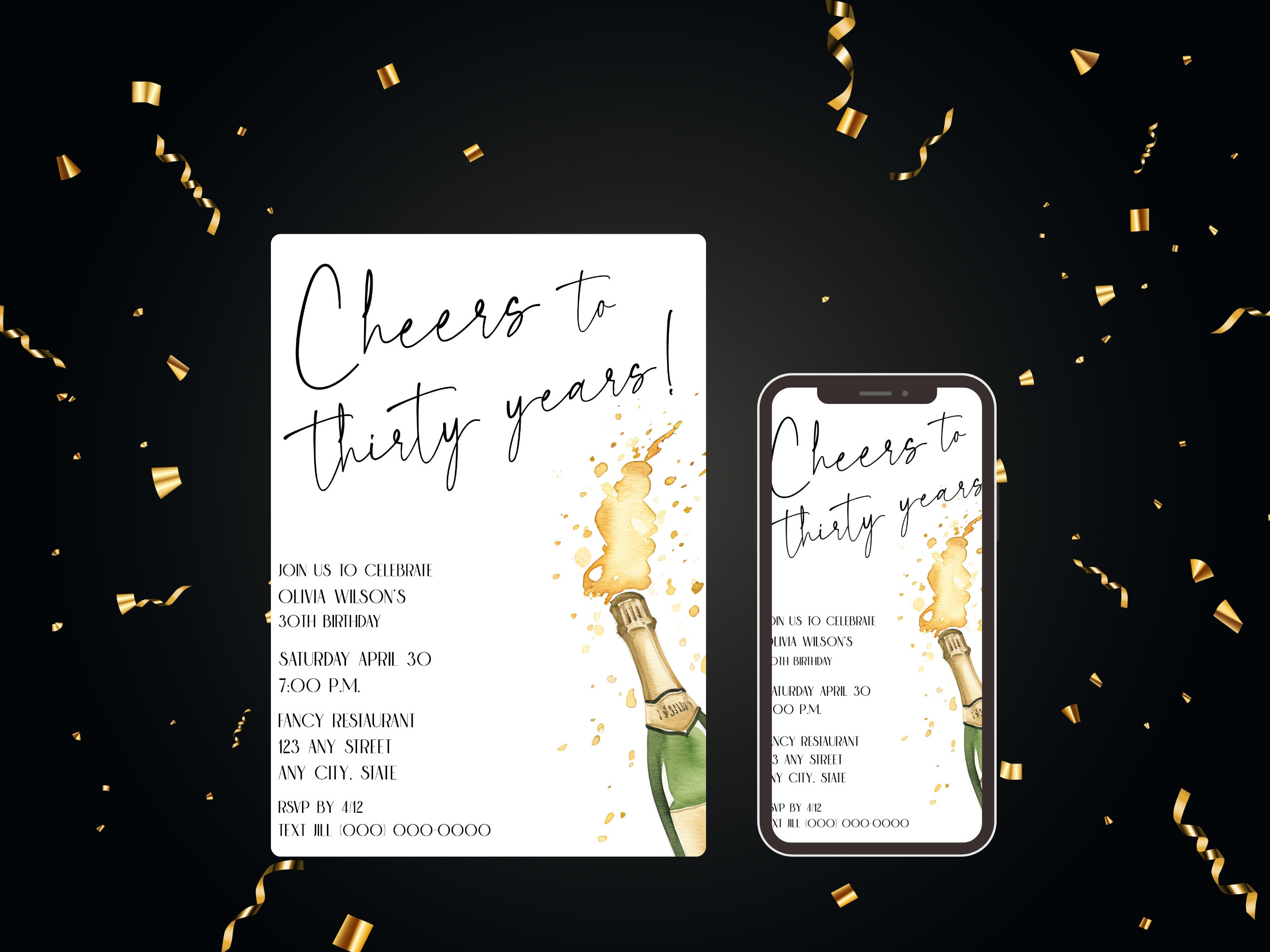 Editable Champagne Birthday Invitation Template, Printable Invitation ...