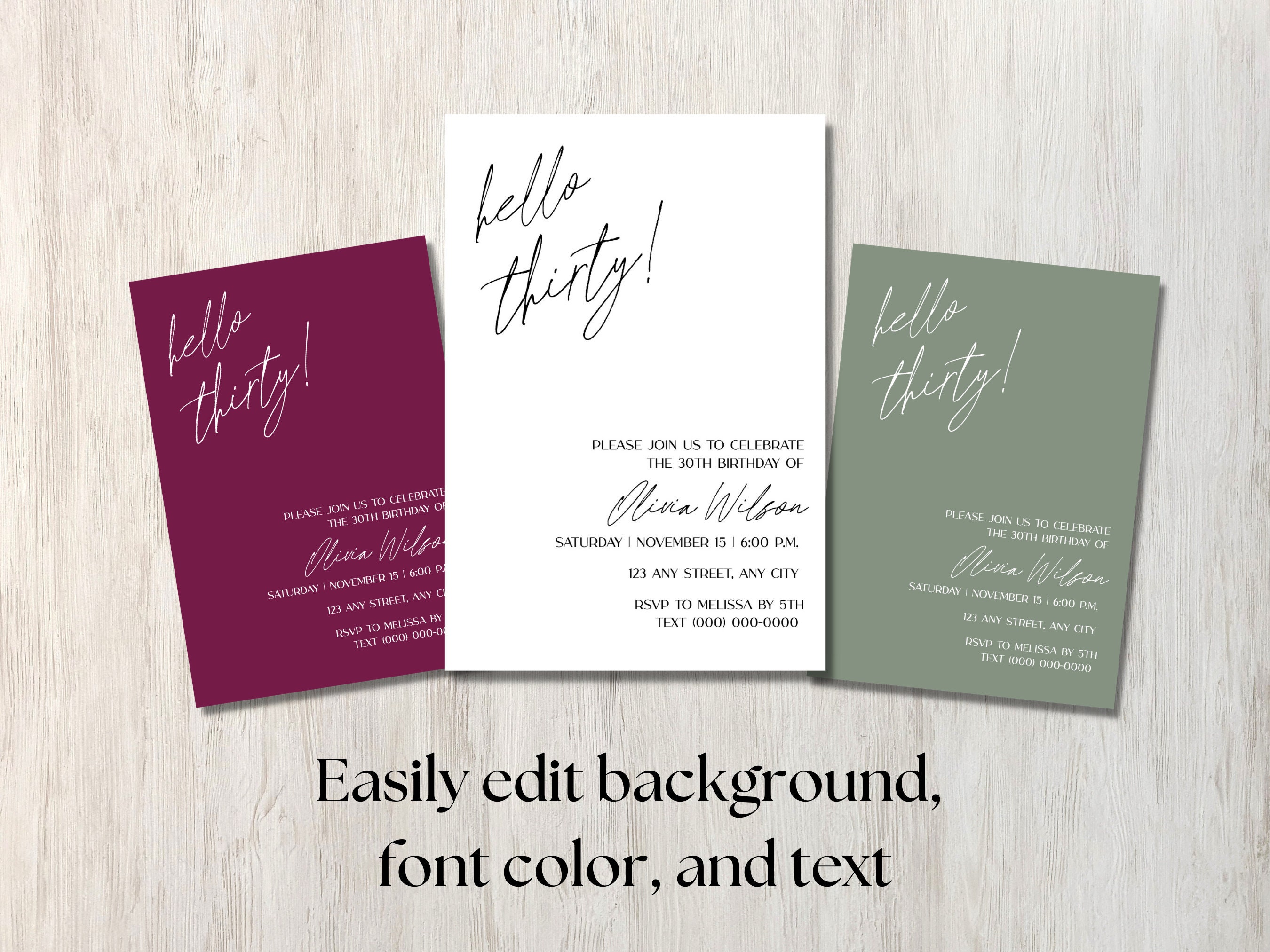 Editable Minimalist Birthday Invitation Template, Modern Invitation ...