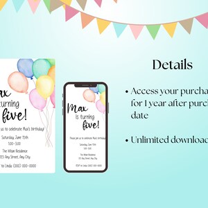 Editable Birthday Party Invitation Template, Balloon Invitation ...