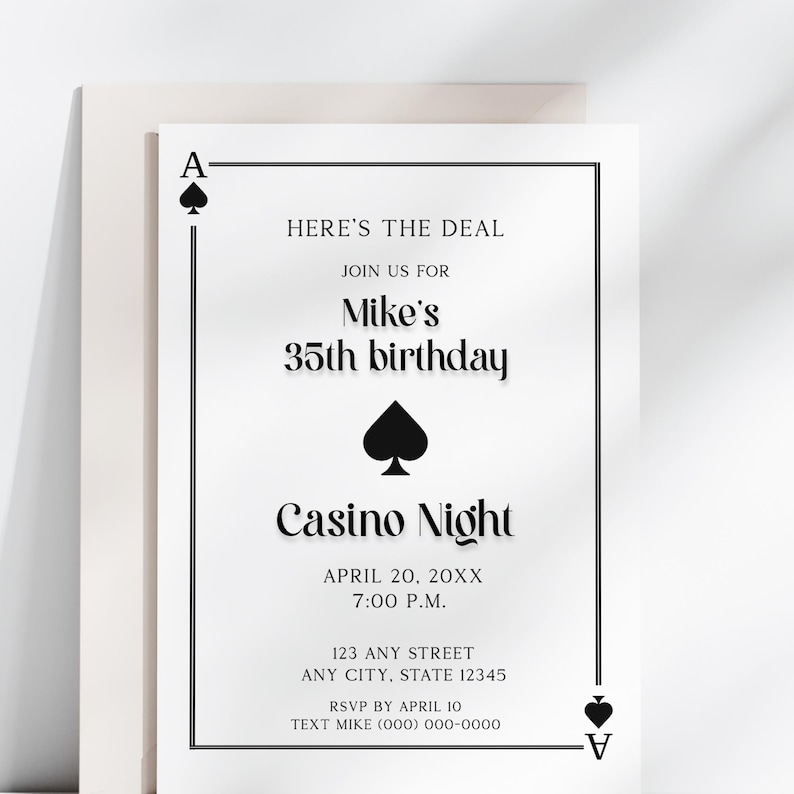 Editable Playing Card Invitation Template, Casino Poker Night, Birthday ...