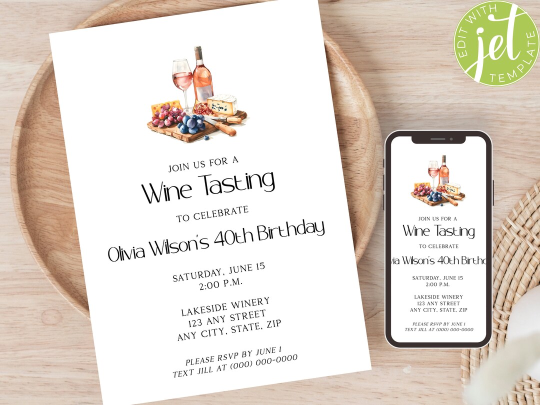 Editable Wine Tasting Invitation Template: Birthday, Bridal Shower ...