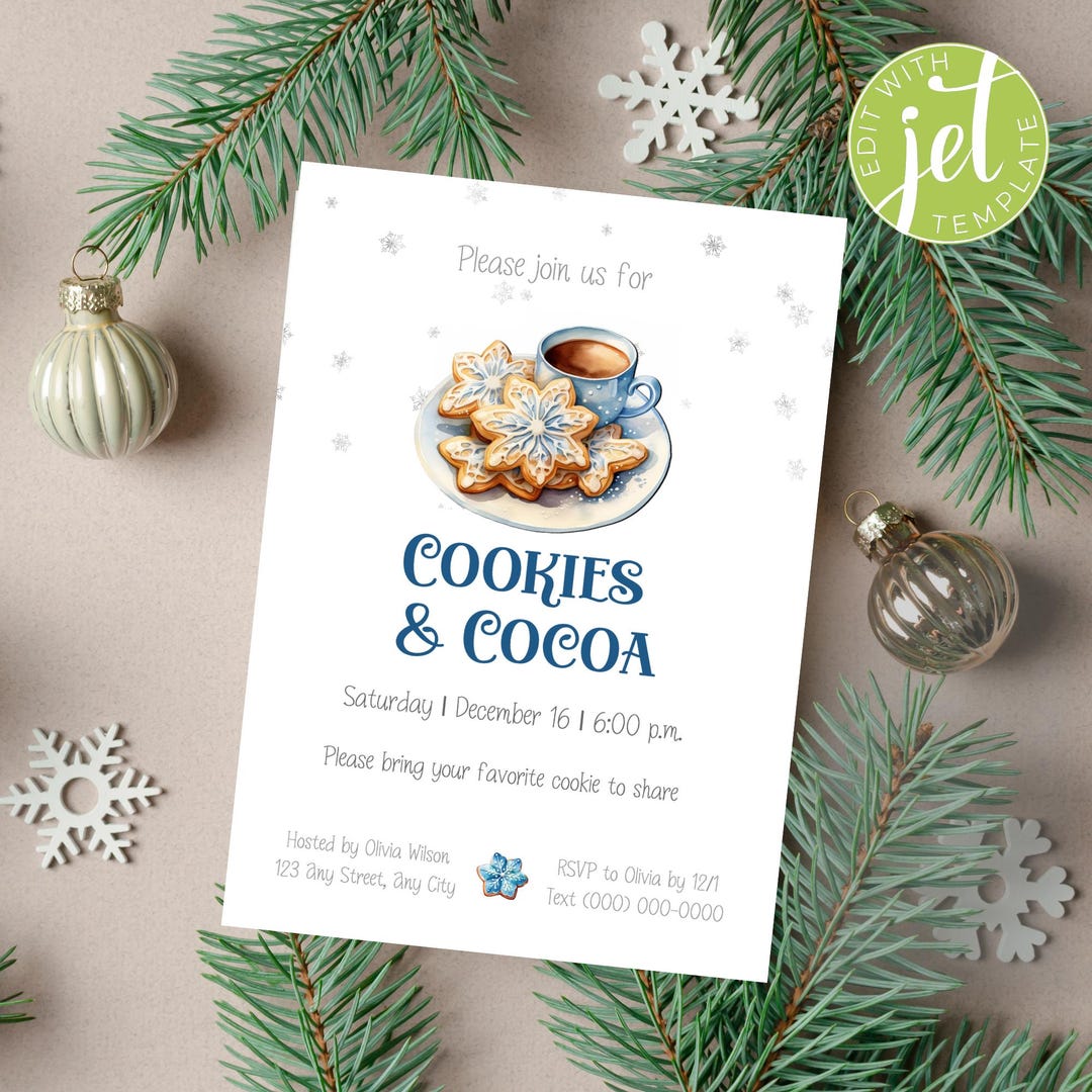 Editable Cookies & Cocoa Digital Invitation Template, Cookie Swap ...