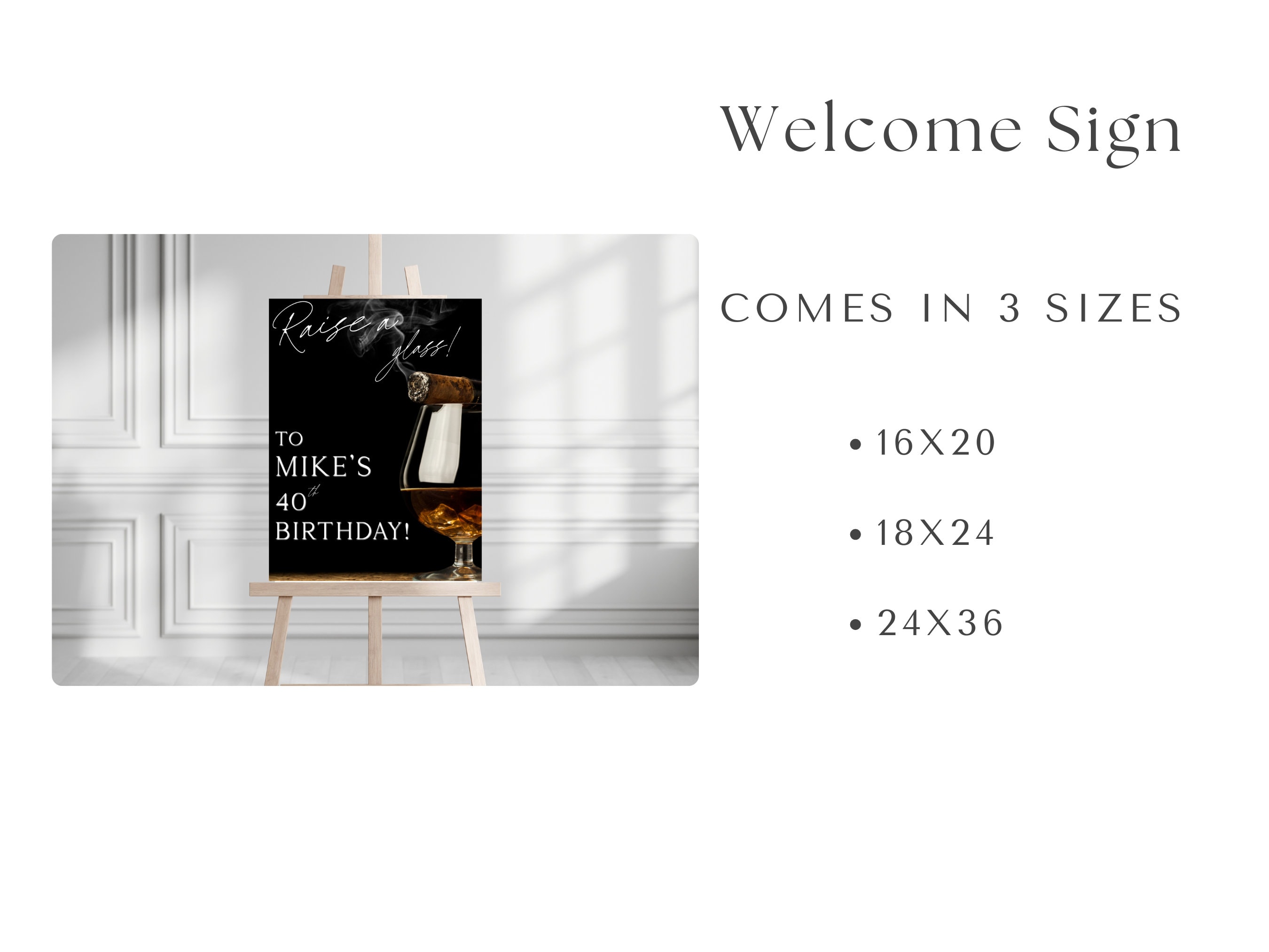 Editable Welcome Sign, Whiskey & Cigars, Birthday, Retirement, Bachelor ...