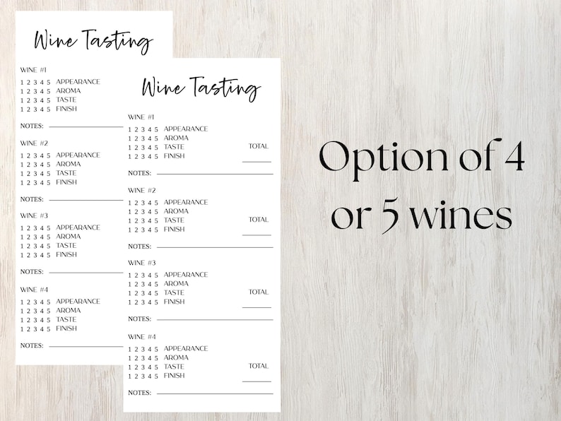 Printable Wine Tasting Score Card, Instant Digital Download, Party ...