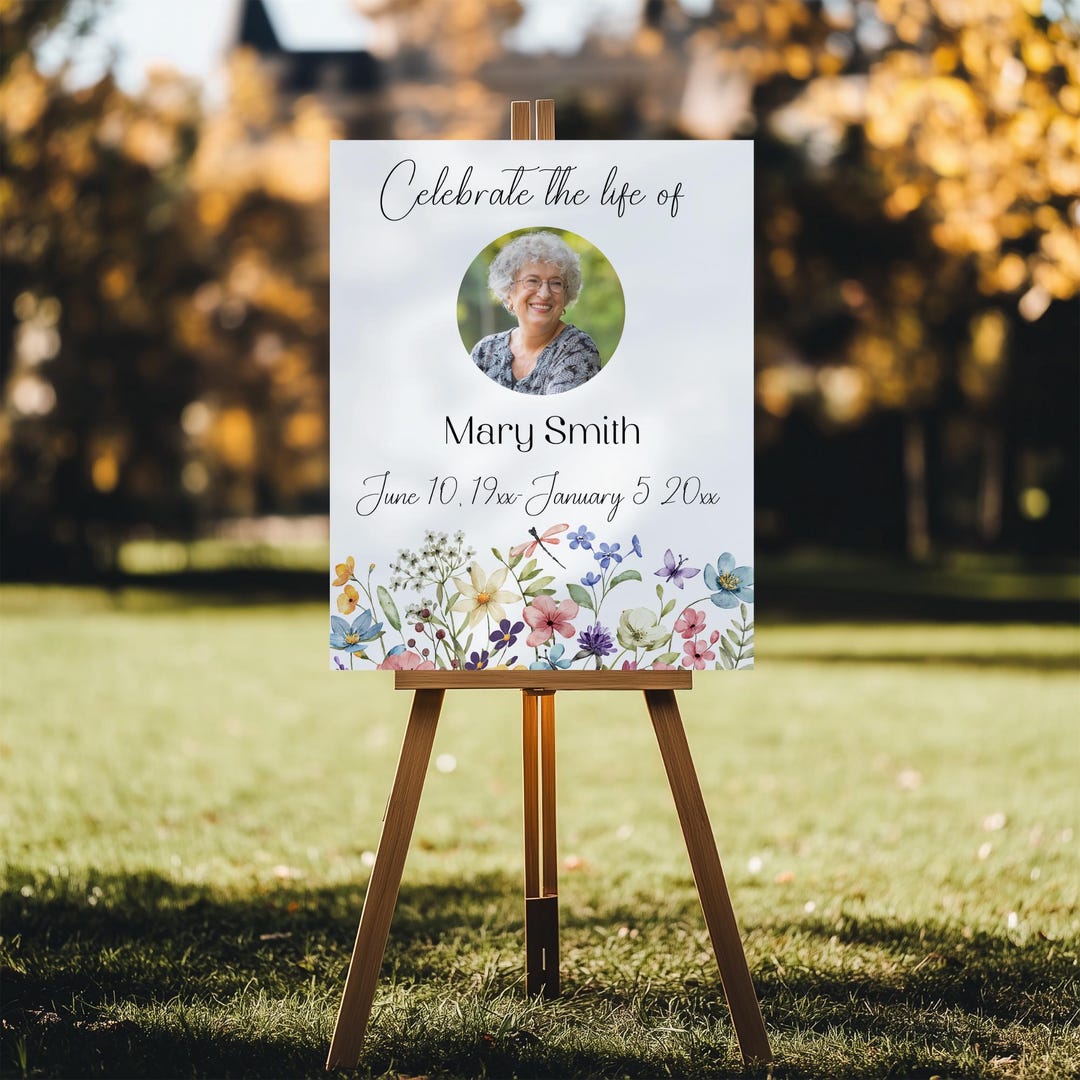 Custom Memorial Sign, Flowers and Dragonflies, Celebration of Life ...