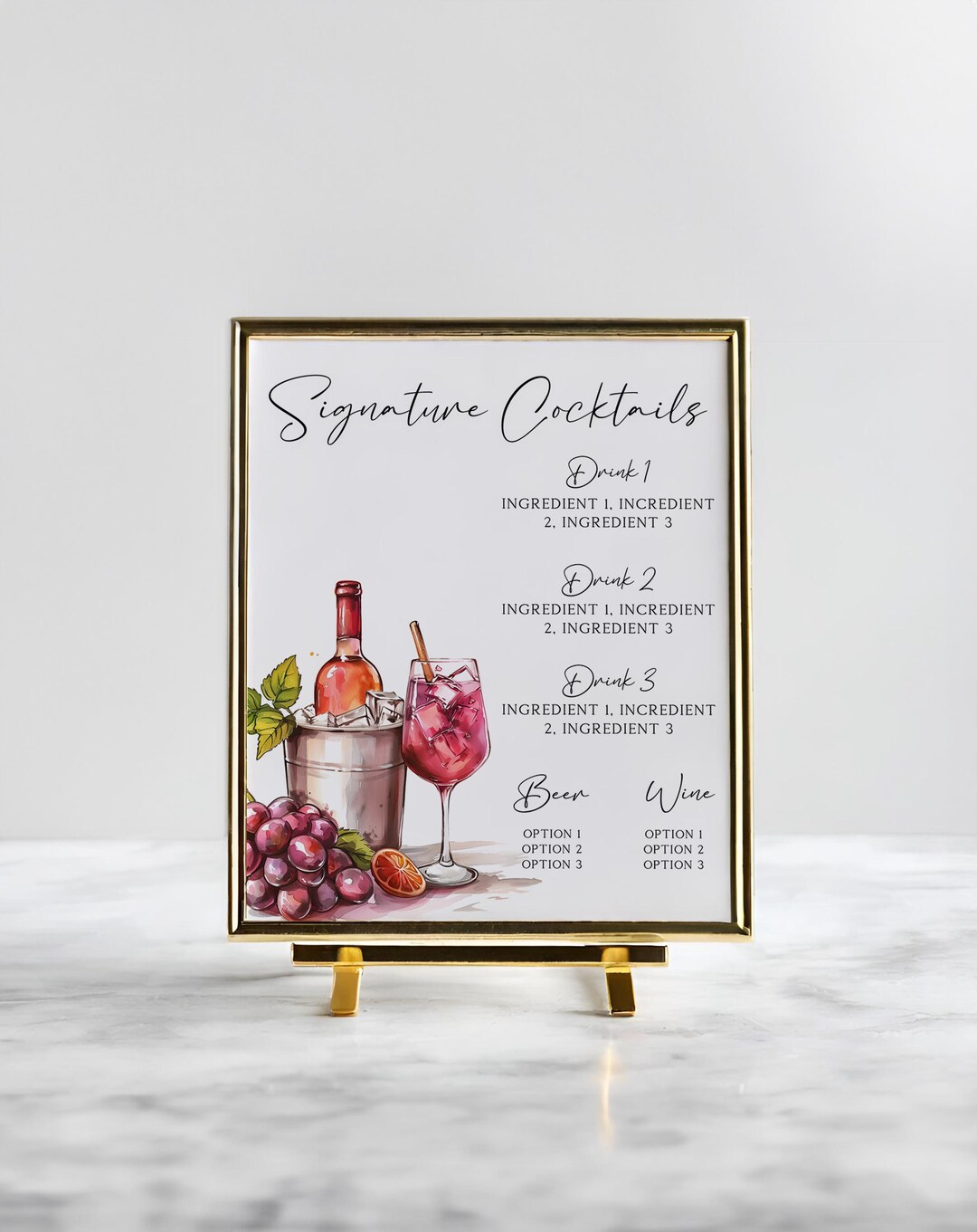 Editable Signature Cocktail Sign, Wine, Custom Bar Menu, Woman's ...