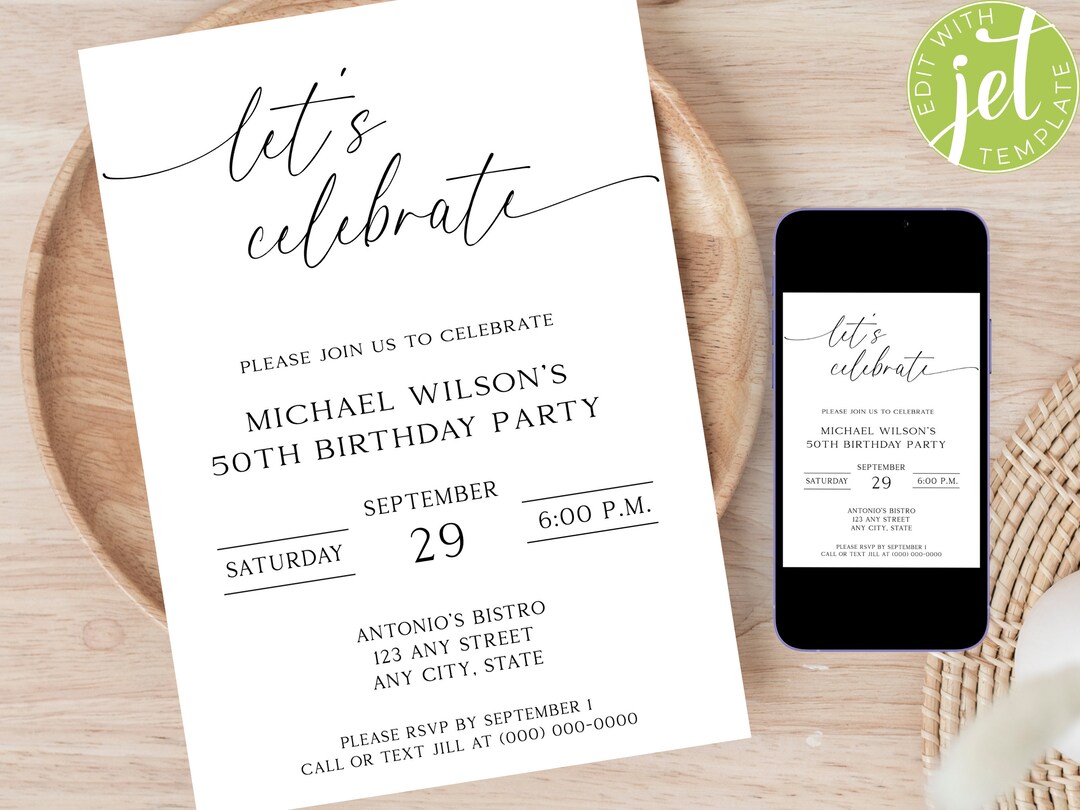 Editable Minimalist Invitation Template, Black and White, Simple Party ...