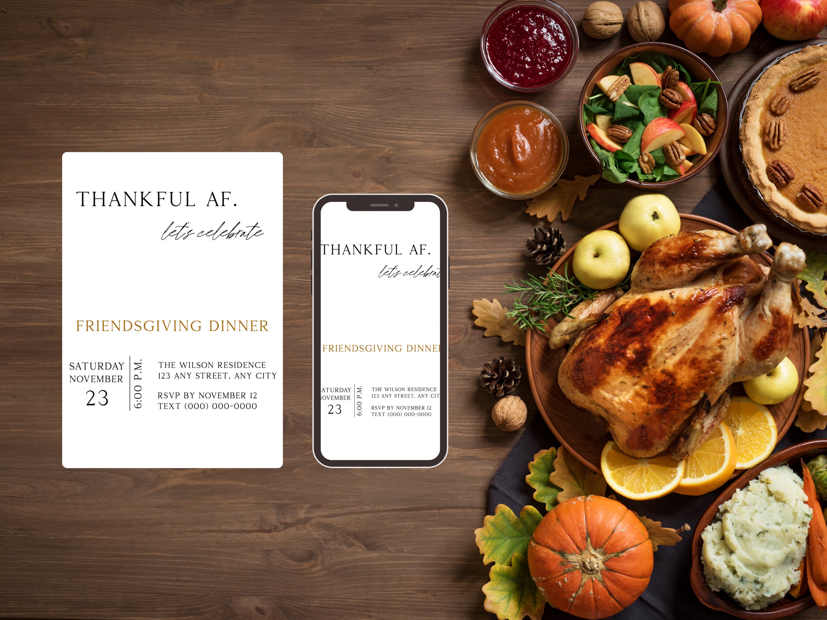 Editable Friendsgiving Invitation Template, Thankful AF, Thanksgiving ...