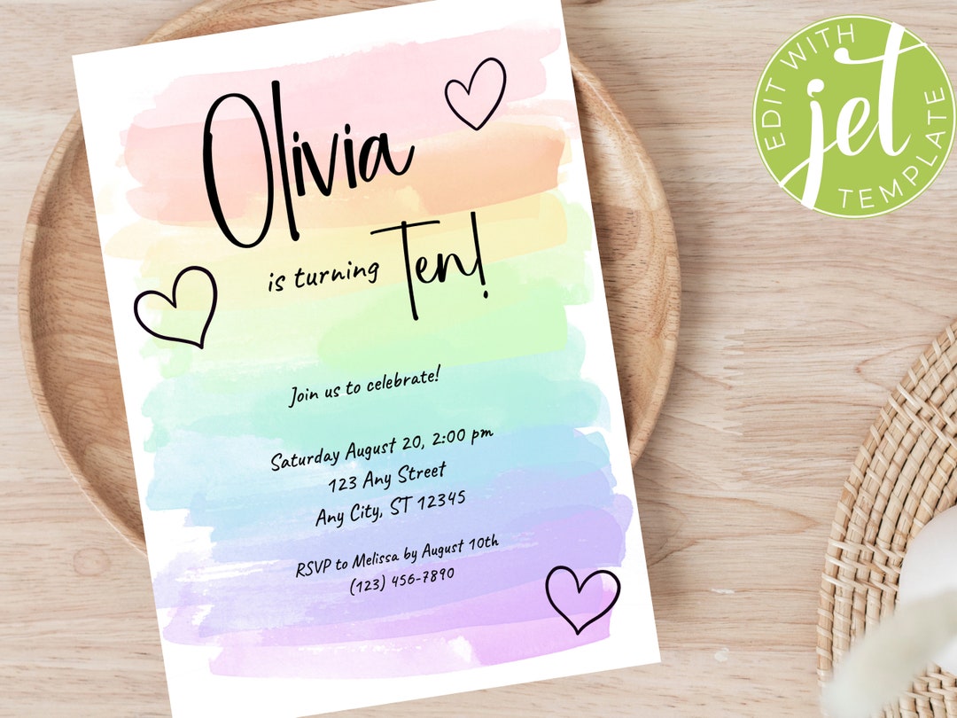 Pastel Rainbow Birthday Invitation Template (digital Download) - Etsy