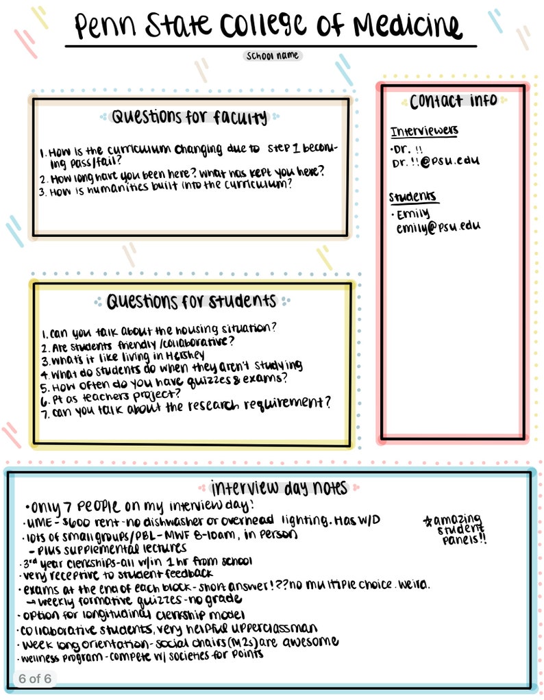 Medical School Interview Notes Template - Etsy