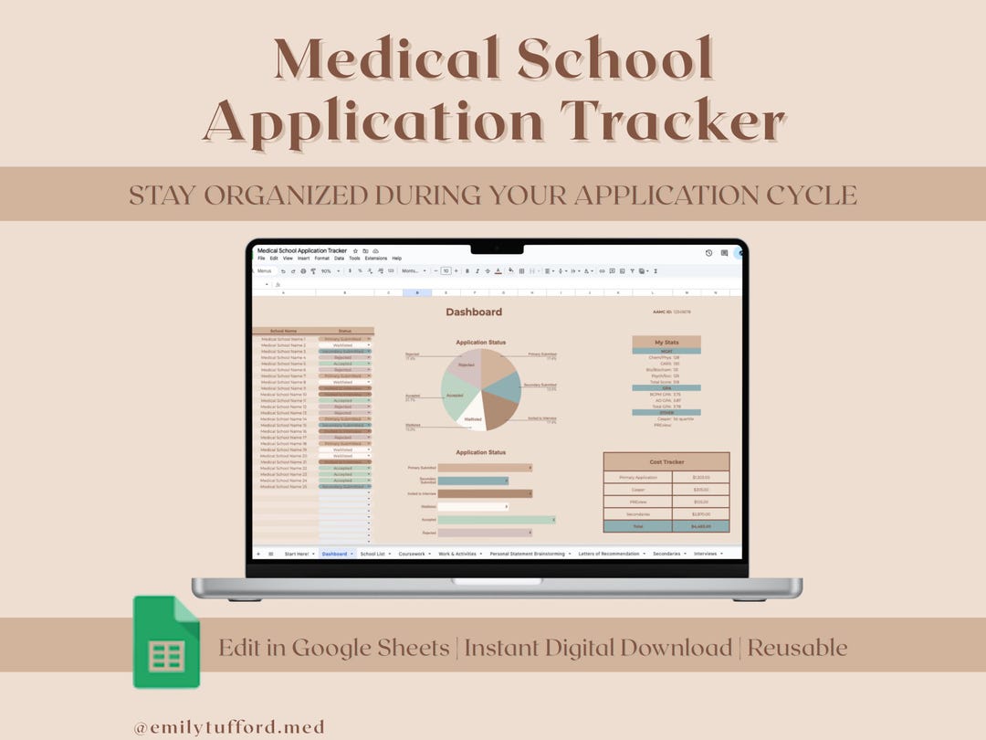 Medical School Application Tracker Spreadsheet, Pre-med Planner Google ...