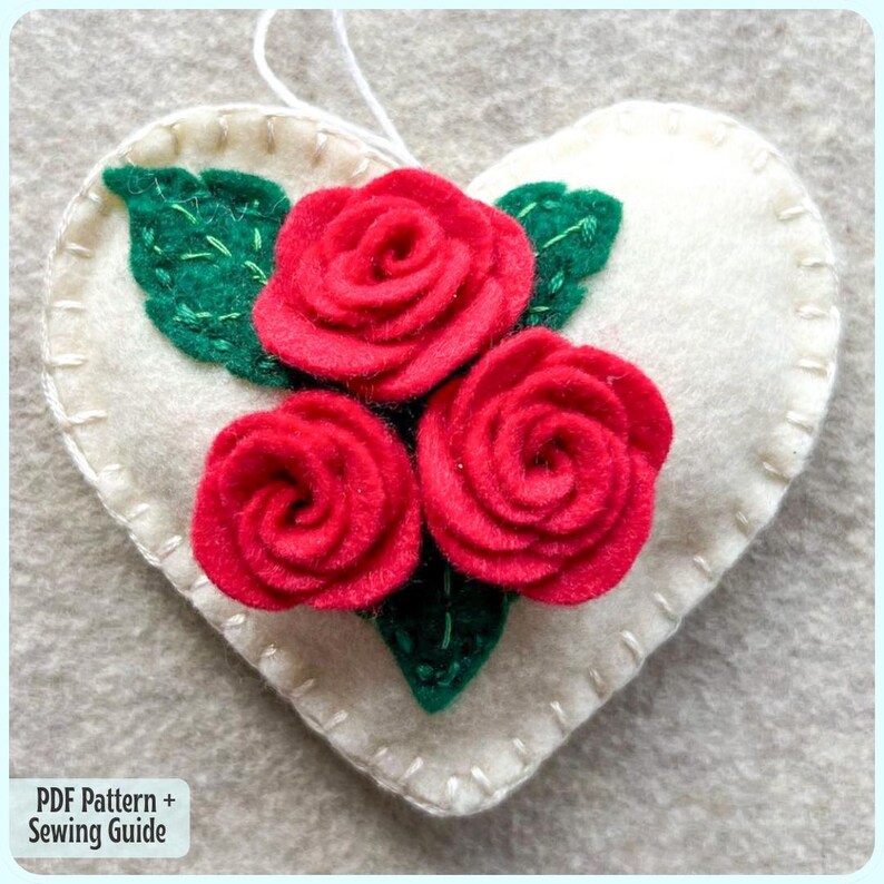 Felt Flowered Heart Ornament PDF Template Pattern and Instructions ...
