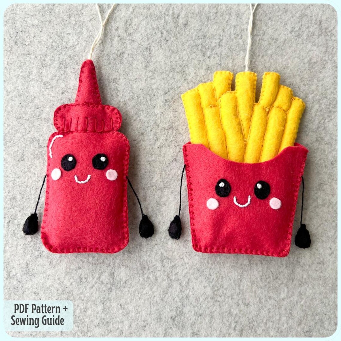 Felt French Fries & Ketchup Ornament PDF Pattern: Magnetic Plushie With ...