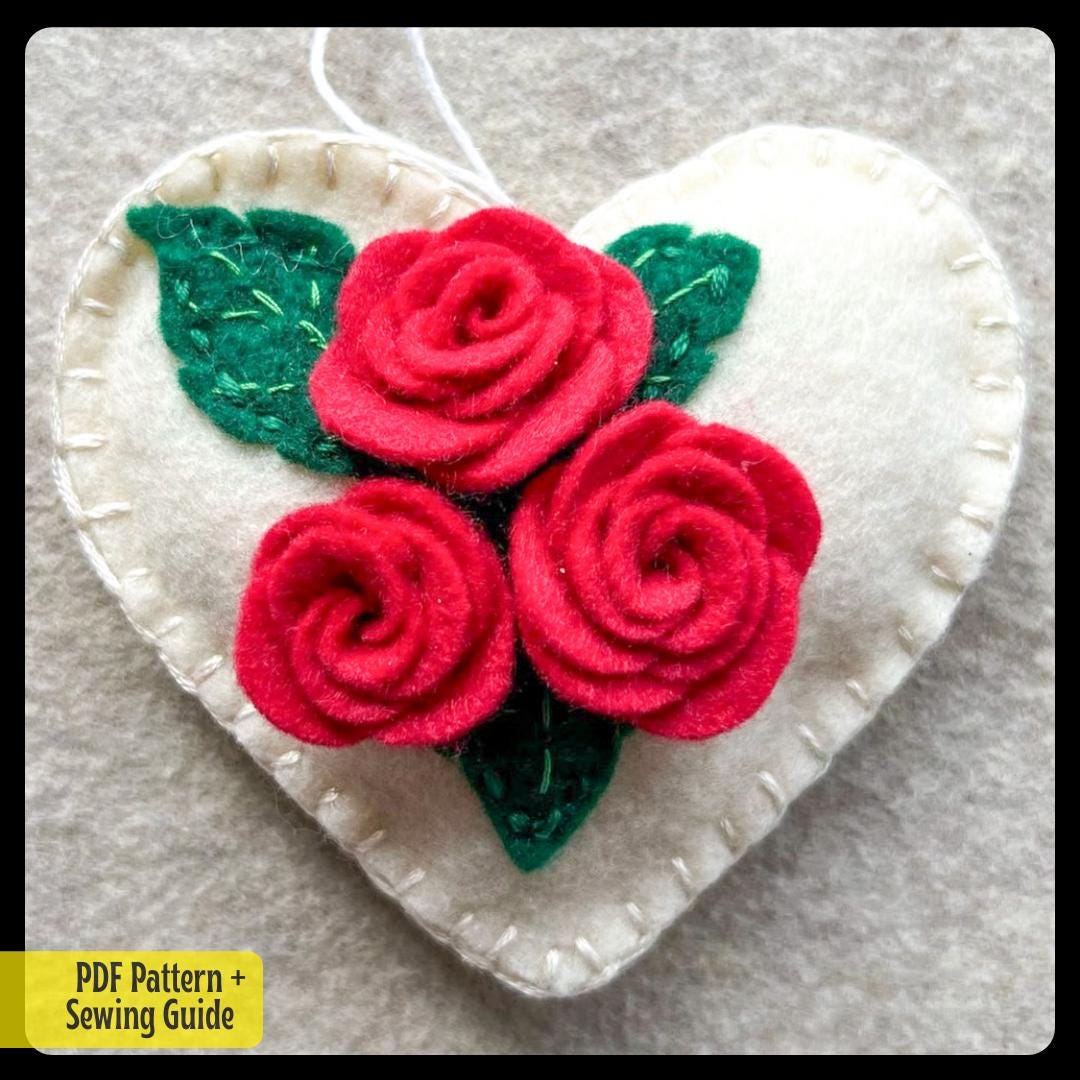 Felt Flowered Heart Ornament PDF Template Pattern and Instructions ...