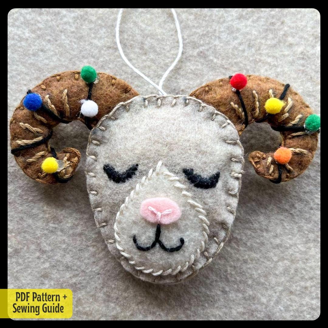 Felt Ram Head Ornament PDF Template Pattern & Instructions – Festive ...
