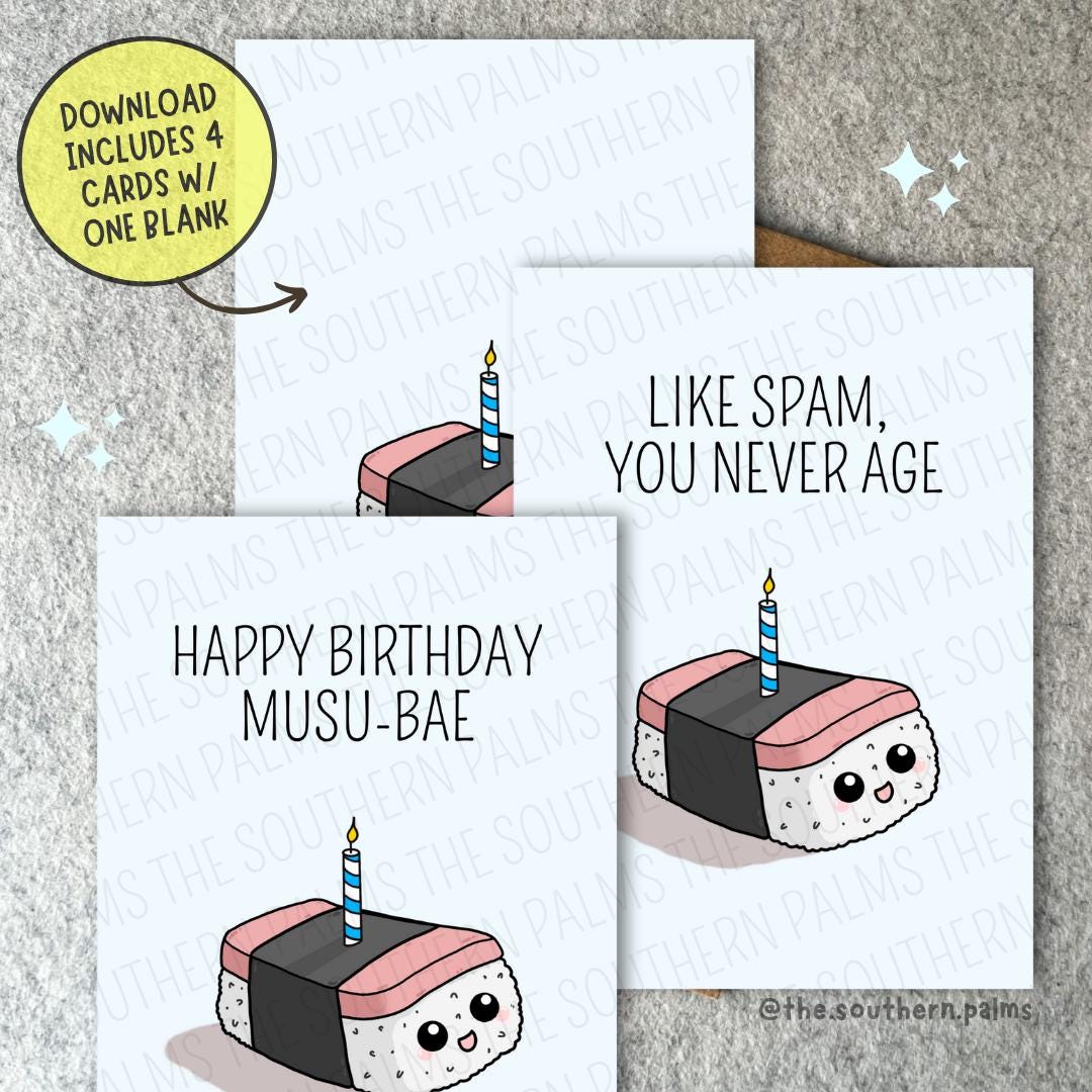 Musubi Spam Greeting Card Set: Printable DIY Cards (digital Download, 4 ...