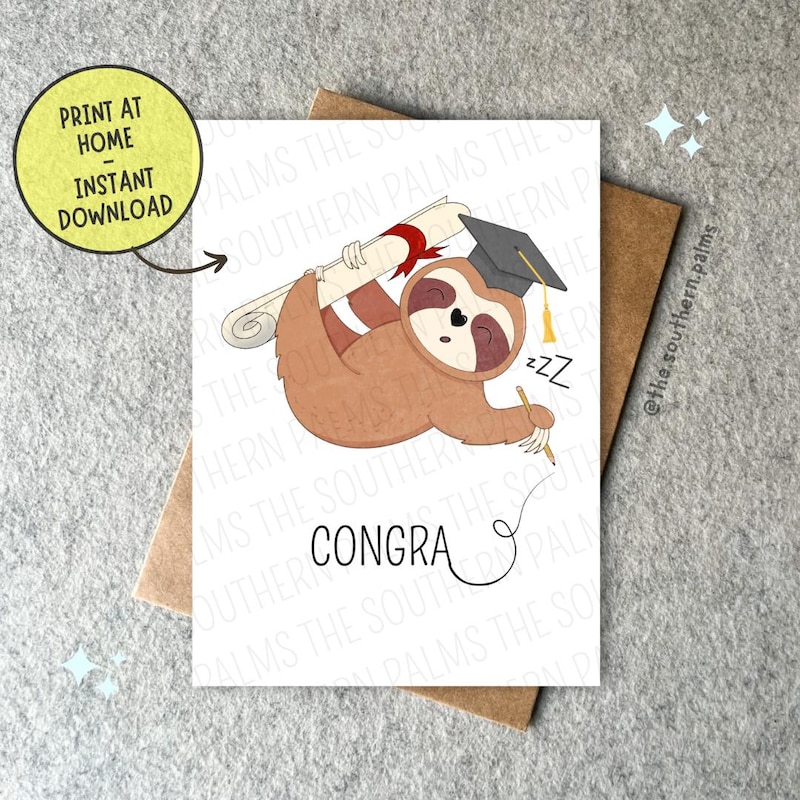 Graduation Sloth Card - Etsy UK